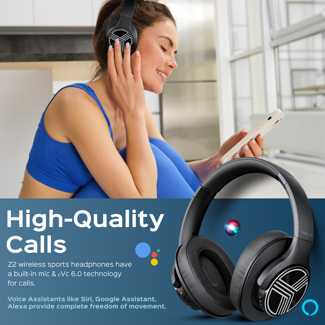 TREBLAB Z2 - Bluetooth Wireless Over-Ear Headphones with Active Noise ...