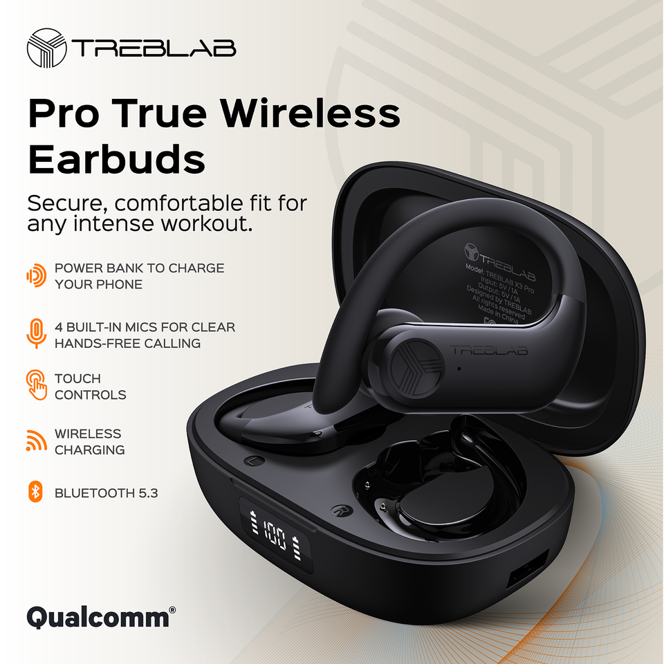 Treblab X3 Pro - True Wireless Waterproof Bluetooth Earbuds with ...