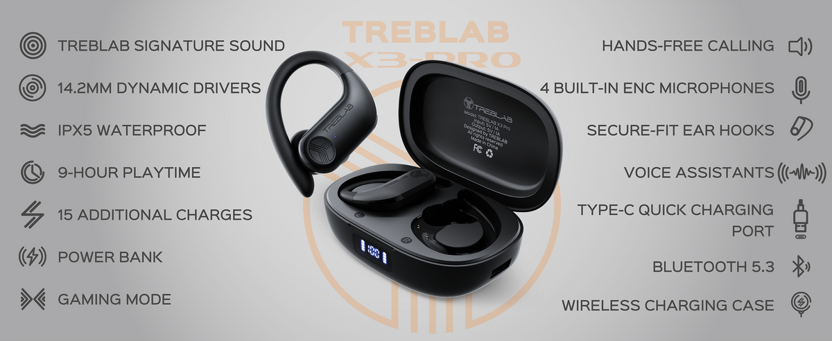 Treblab X3 Pro - True Wireless Waterproof Bluetooth Earbuds with ...