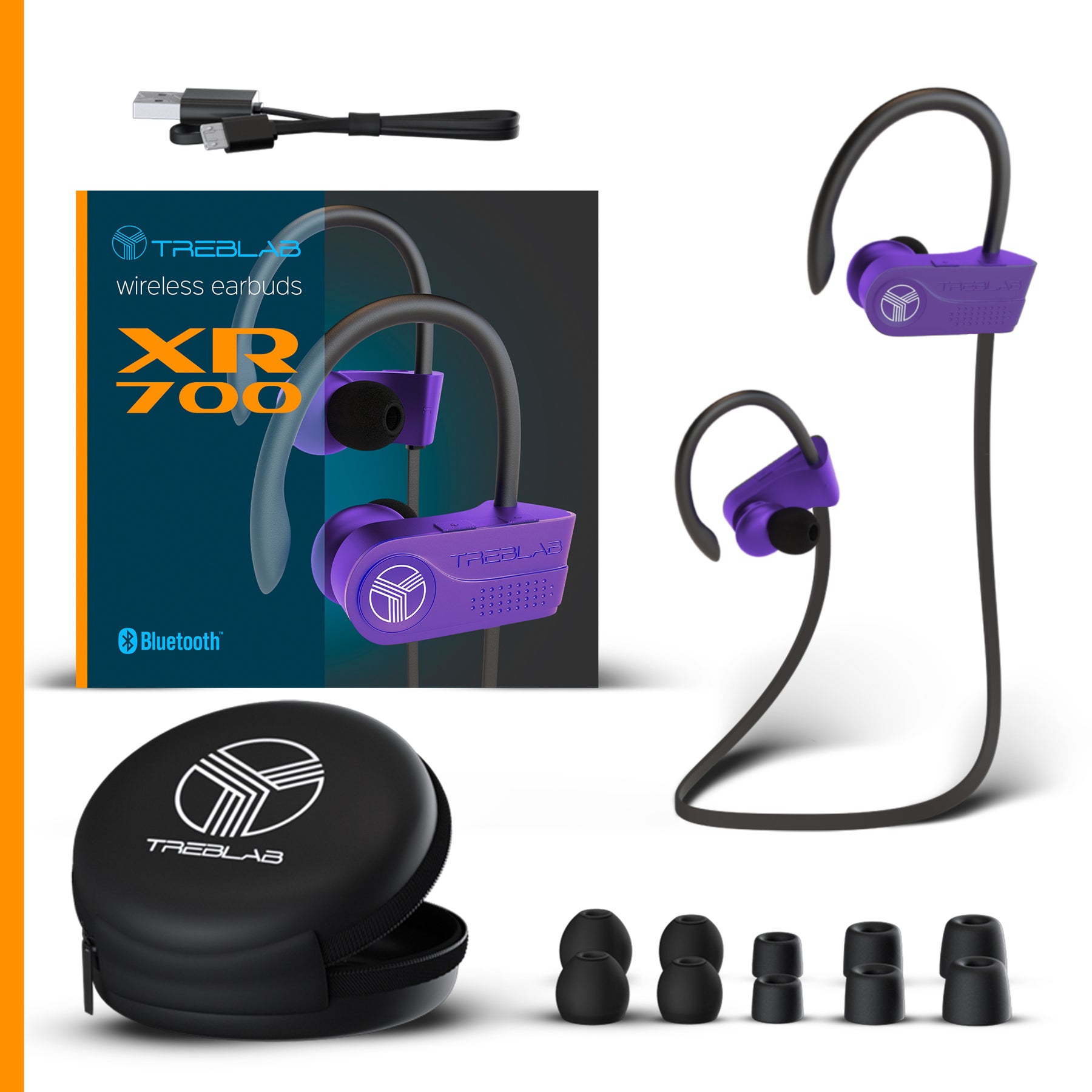 TREBLAB XR700 — Workout Earbuds with Earhooks | IPX7, 9h